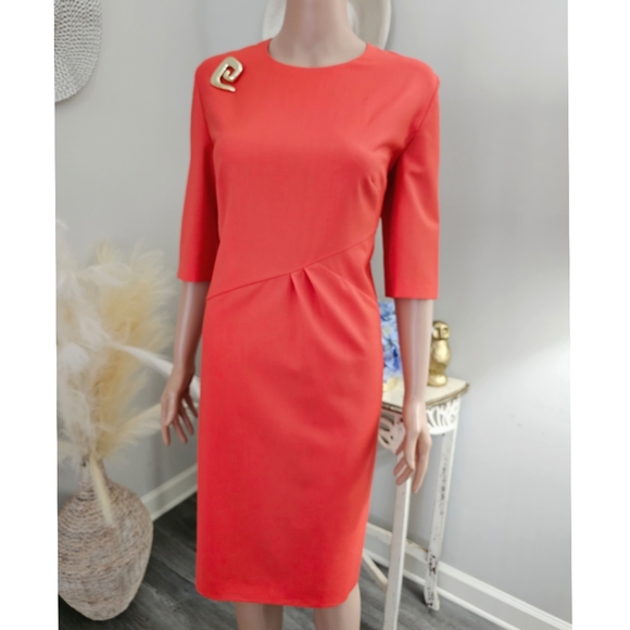 Boss | Dresses | Boss By Hugo Boss Dark Orange Pleat Side Sheath Dress ...